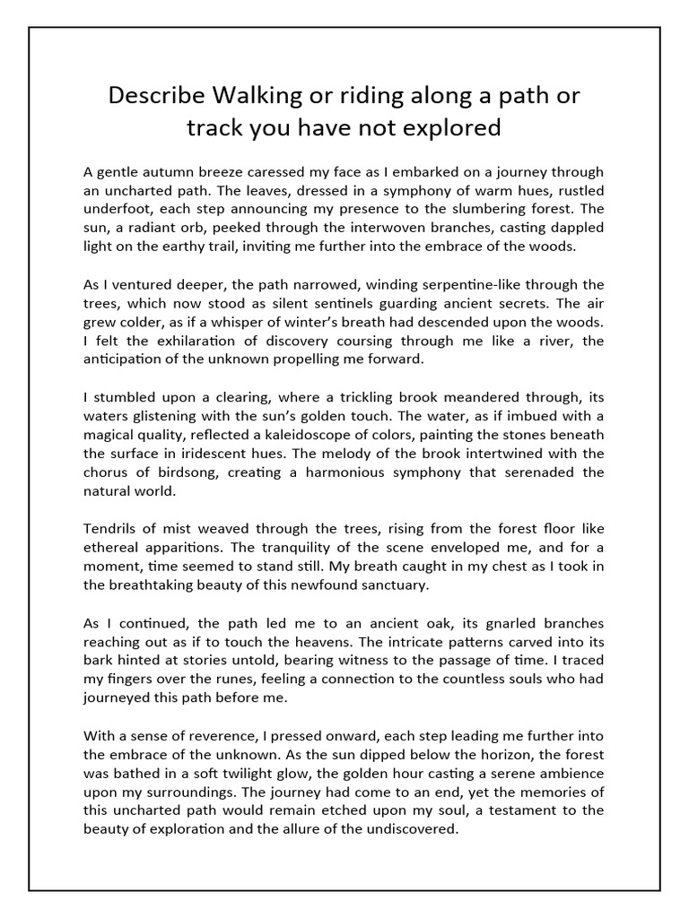 Describe Walking or Riding Along A Path or Track You Have Not Explored ...