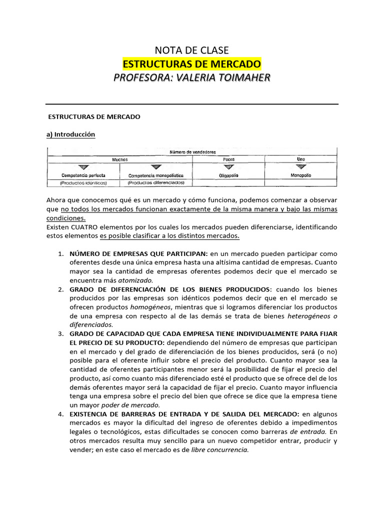 Nota de Clase Estructuras y Fallas de Mercado | PDF | Mercado (economía) | Monopolio