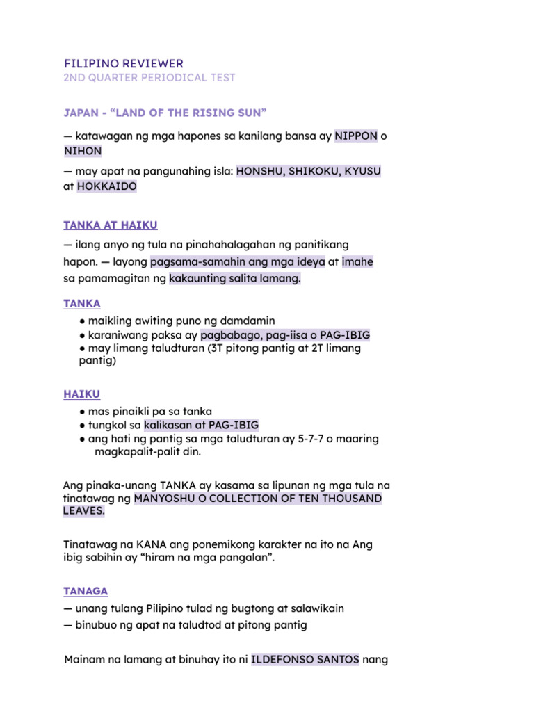 Filipino Reviewer 2ND Quarter 9 | PDF