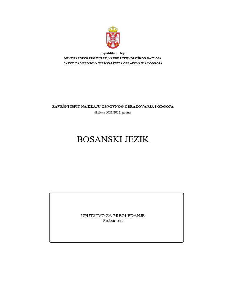 PROBNI - ZI - 2022 - Bosanski Jezik - Uputstvo Za Pregledanje | PDF