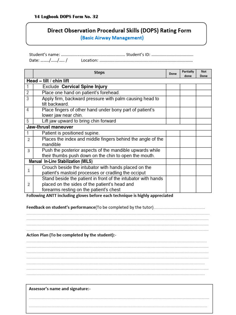 DOPS Form: Basic Airway Management Skills | PDF