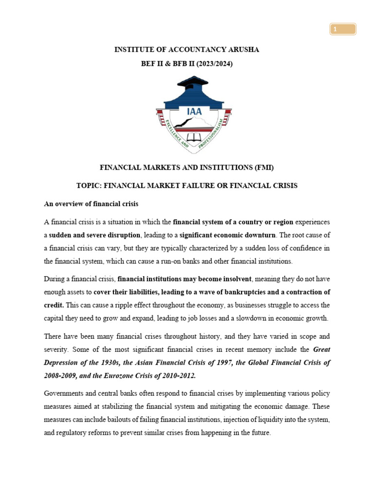 Financial Market Failure and Financial Crisis | PDF | Economic Bubble ...