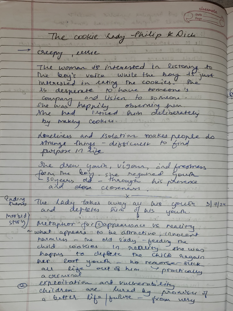 Cookie Lady Character Analysis and Notes | PDF