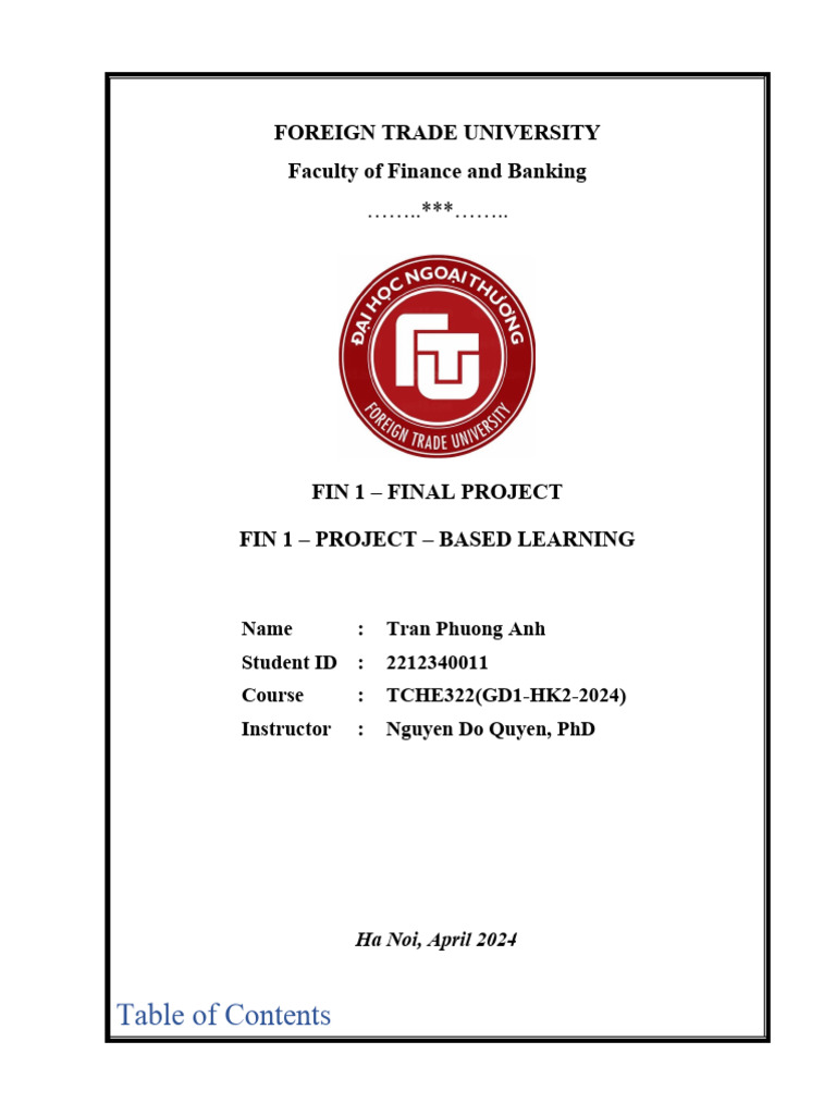 Foreign Trade University Faculty of Finance and Banking | PDF | Loans ...