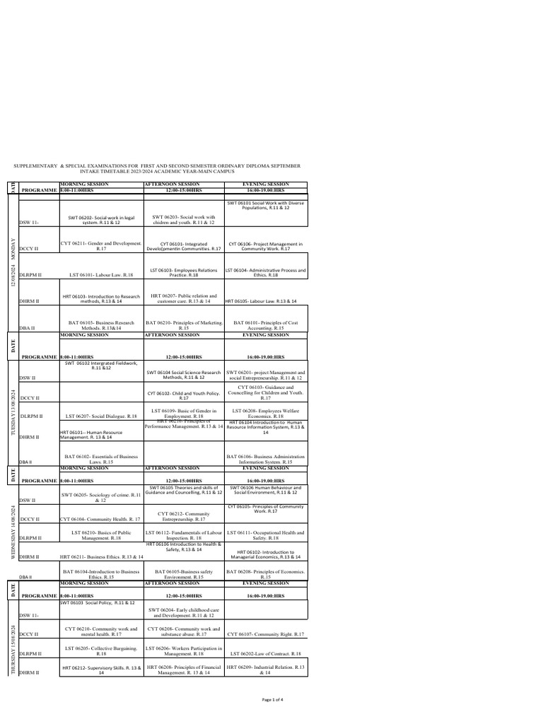 2024 Academic Year Exam Timetable | PDF | Economics | Business