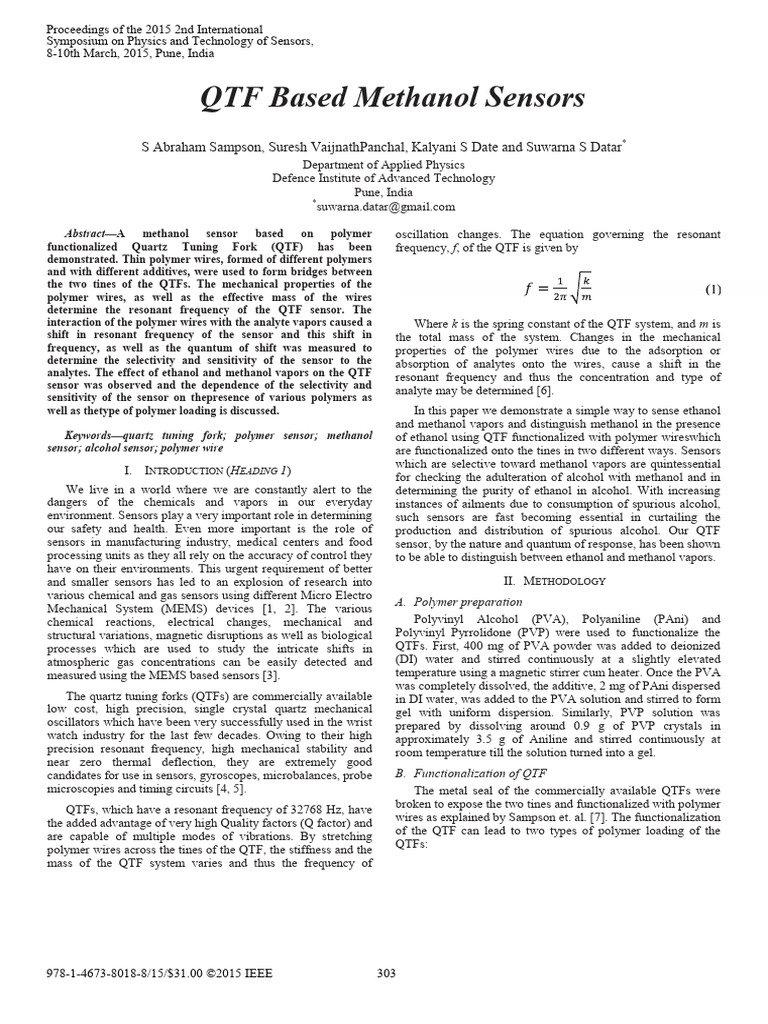 Methanol Detection for Engineers | PDF | Sensor | Resonance