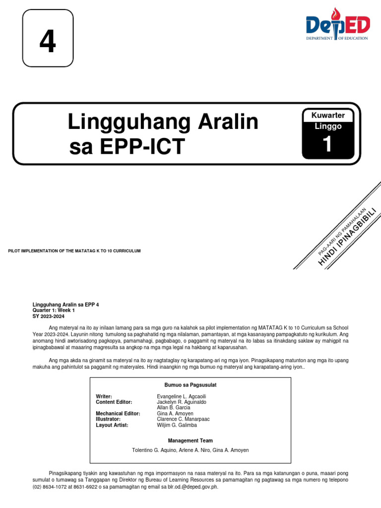 LE - EPP4 - Q1 - Week1 - v.1 FINAL | PDF