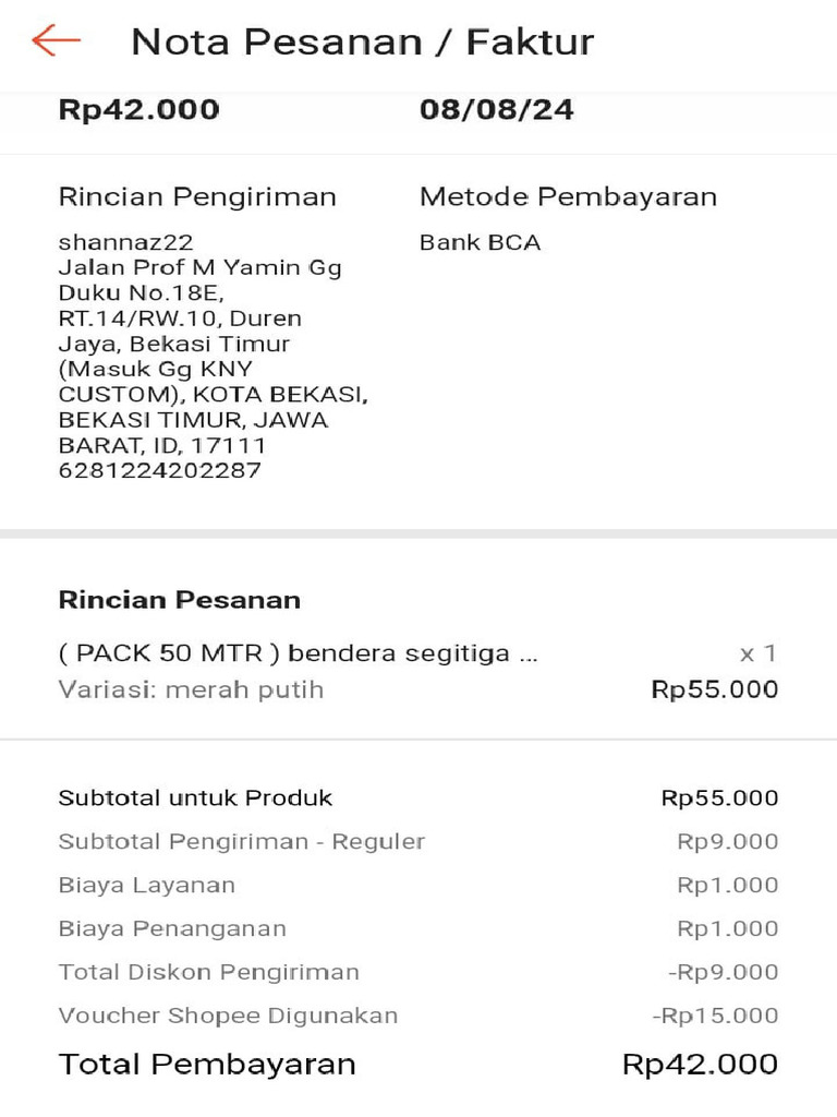 Contoh Rincian Belanja Online | PDF