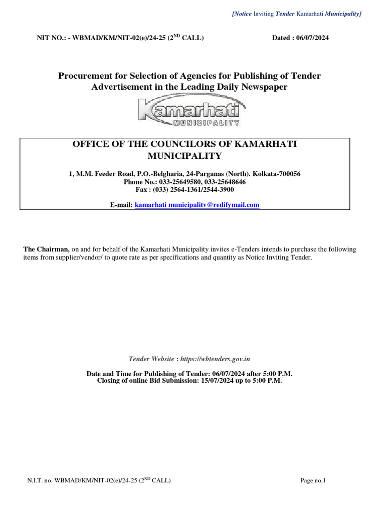 Tender for Newspaper Ad Agencies | PDF