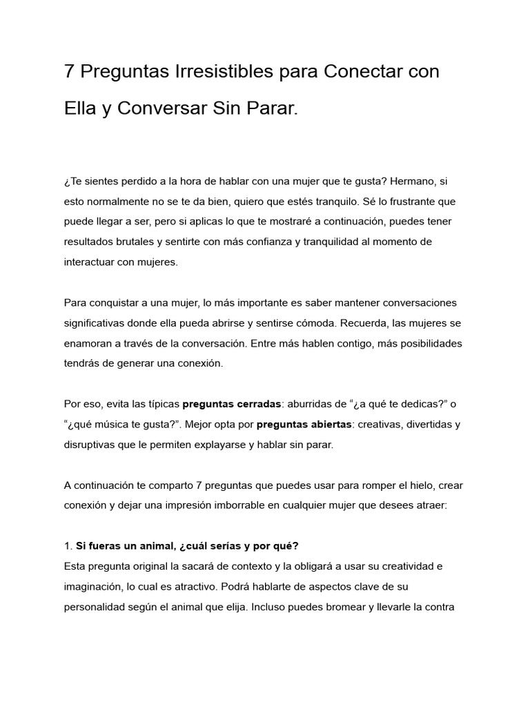 7 Preguntas Irresistibles para Conectar Con Ella y Conversar Sin Parar ...
