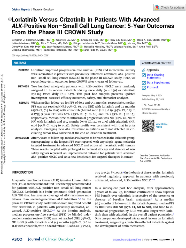 Solomon Et Al 2024 Lorlatinib Versus Crizotinib in Patients With Advanced Alk Positive Non Small ...