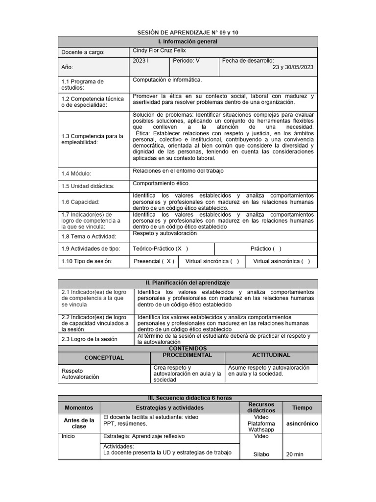 SESIÓN DE APRENDIZAJE #09 y 10 | PDF | Evaluación | Maestros