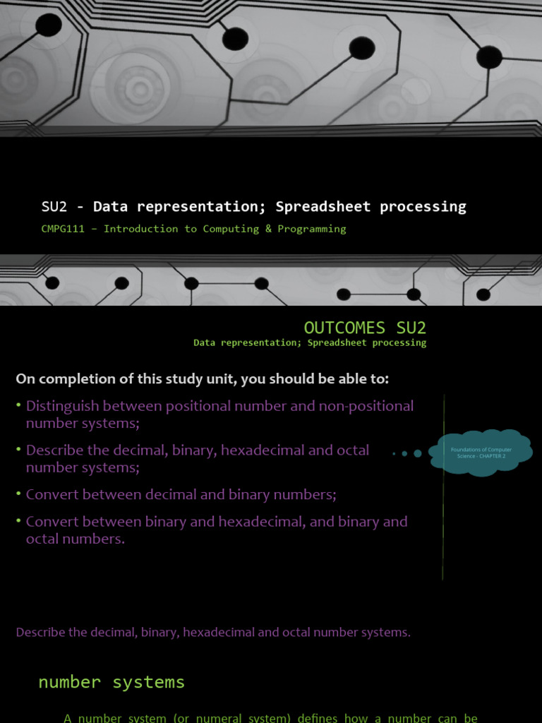 SU2 - Data Representation Spreadsheet Processing: CMPG111 - Introduction To Computing ...