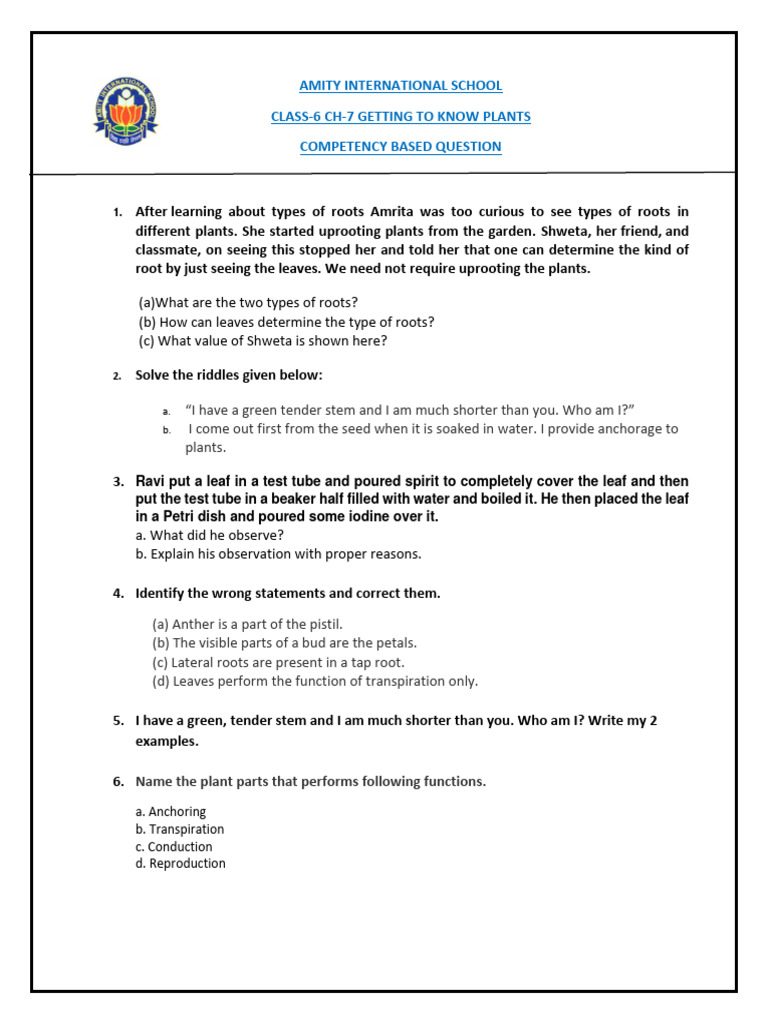 Ch-7 Getting To Know Plants Cls-6 Cba | PDF | Leaf | Root
