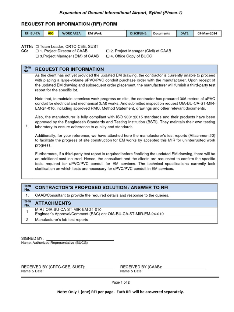 Request For uPVC Conduit Test Clarification Based On MIR-EM-24-010 ...