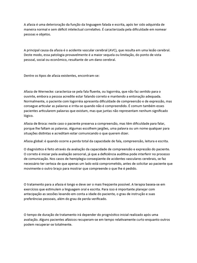 A Afasia É Uma Deterioração Da Função Da Linguagem Falada e Escrita ...