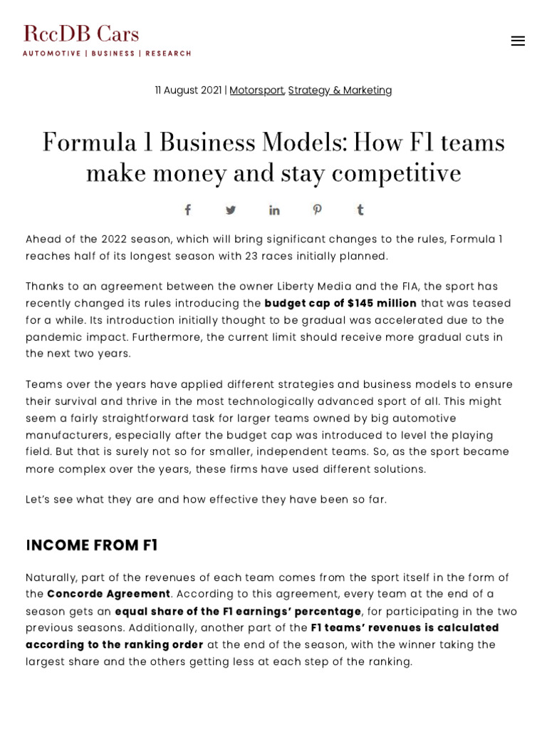 Formula 1 Business Models - How F1 Teams.. | PDF