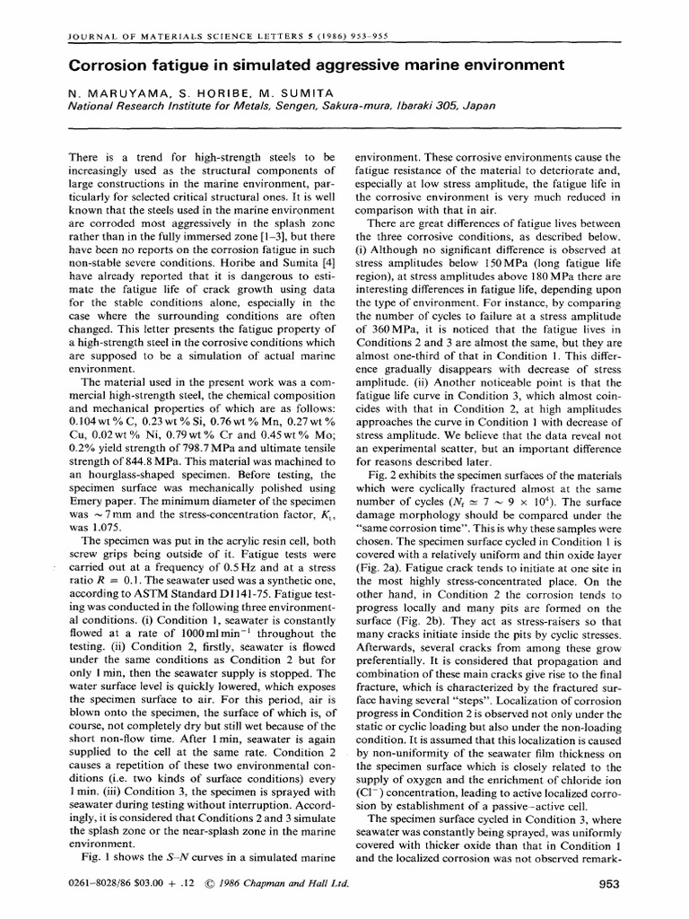 Corrosion Fatigue in Simulated Aggressive Marine Environment | PDF ...