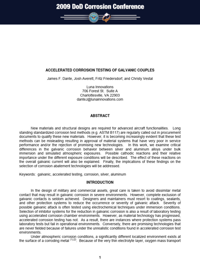 Accelerated Corrosion Testing of Galvanic Couples | PDF | Corrosion ...