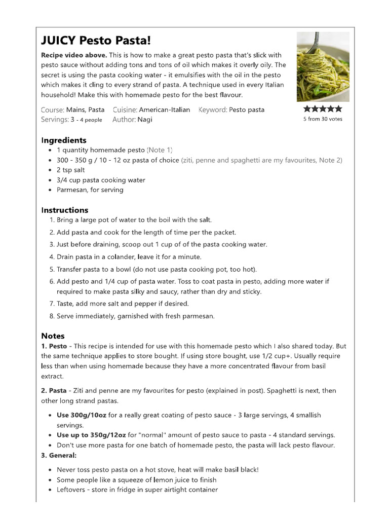 Juicy Pesto Pasta | PDF
