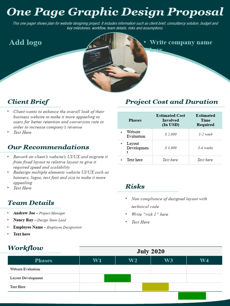 One Page Graphic Design Proposal Presentation Report Infographic PPT PDF Document WD | PDF ...