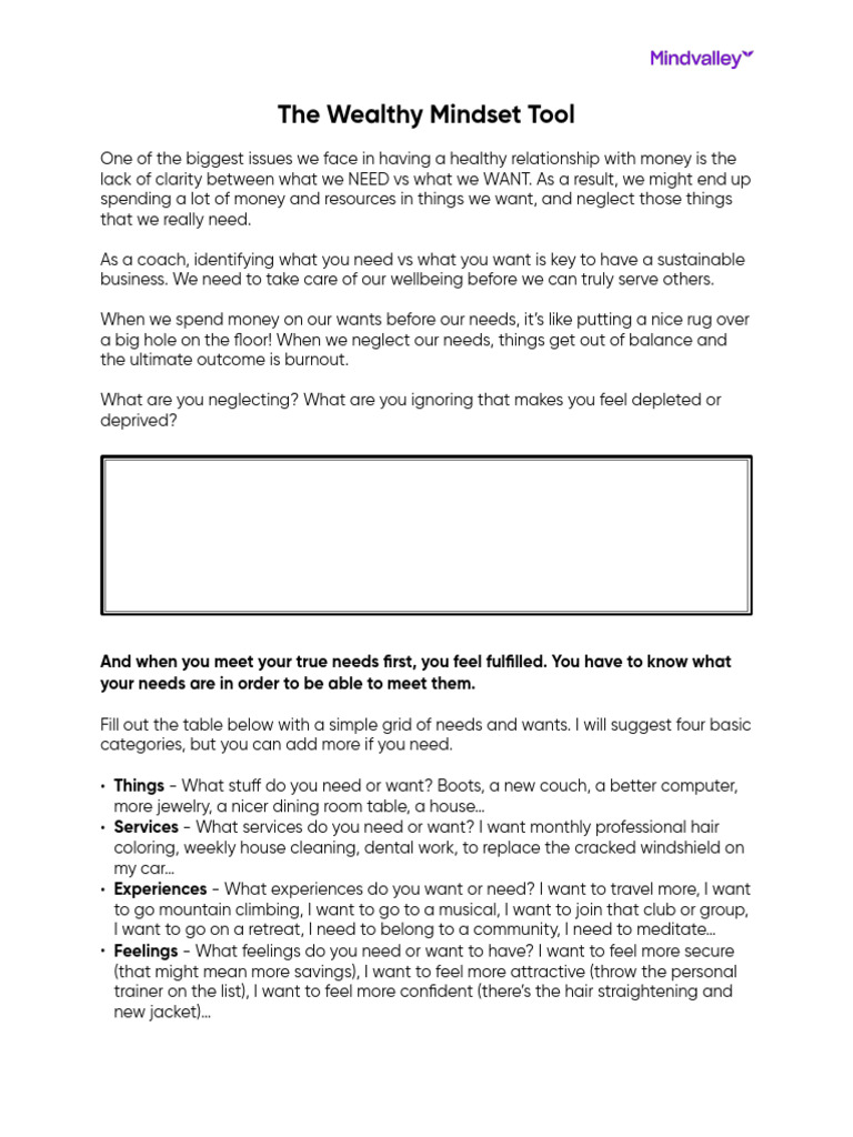 The Wealthy Mindset Tool 1 | PDF | Social Psychology | Psychology
