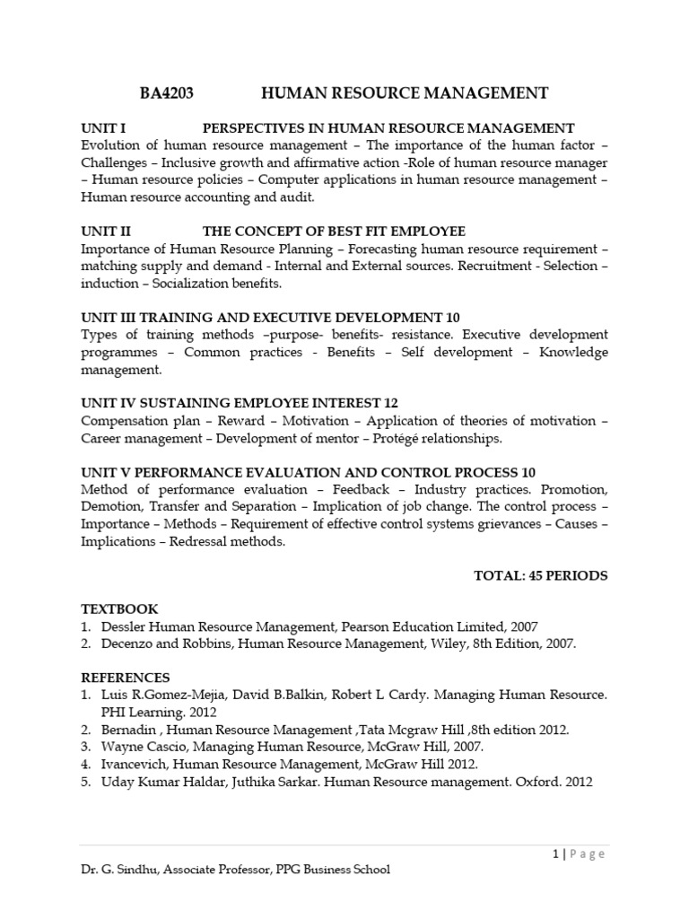 Ba4203 HR Notes | PDF | Human Resource Management | Human Resources