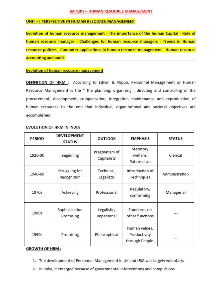 BA4203 Human Resource Management All Units Material | PDF | Human ...