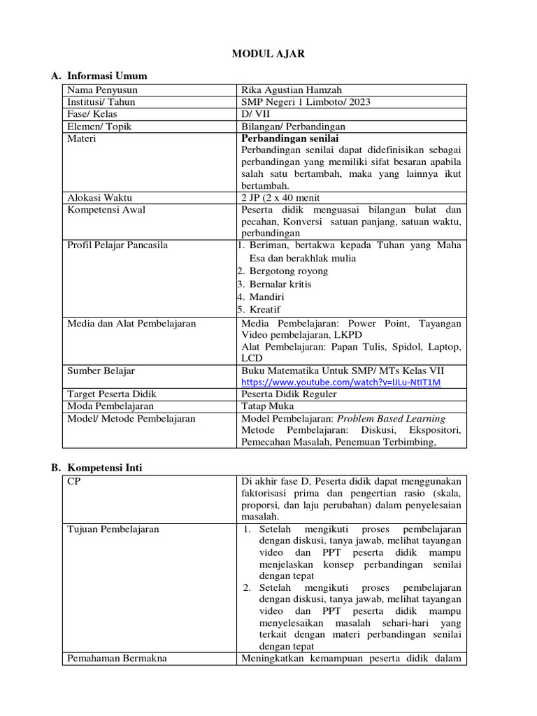 MODUL AJAR PERTEMUAN 1 a | PDF