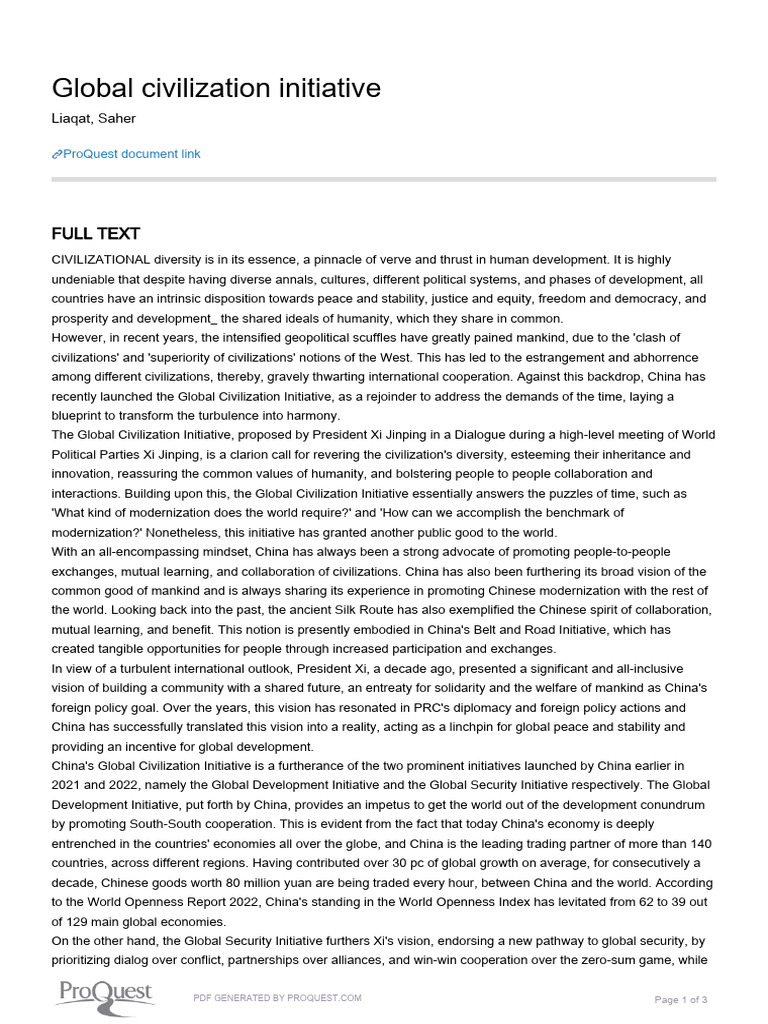 Global Civilization Initiative | PDF | China | World Politics