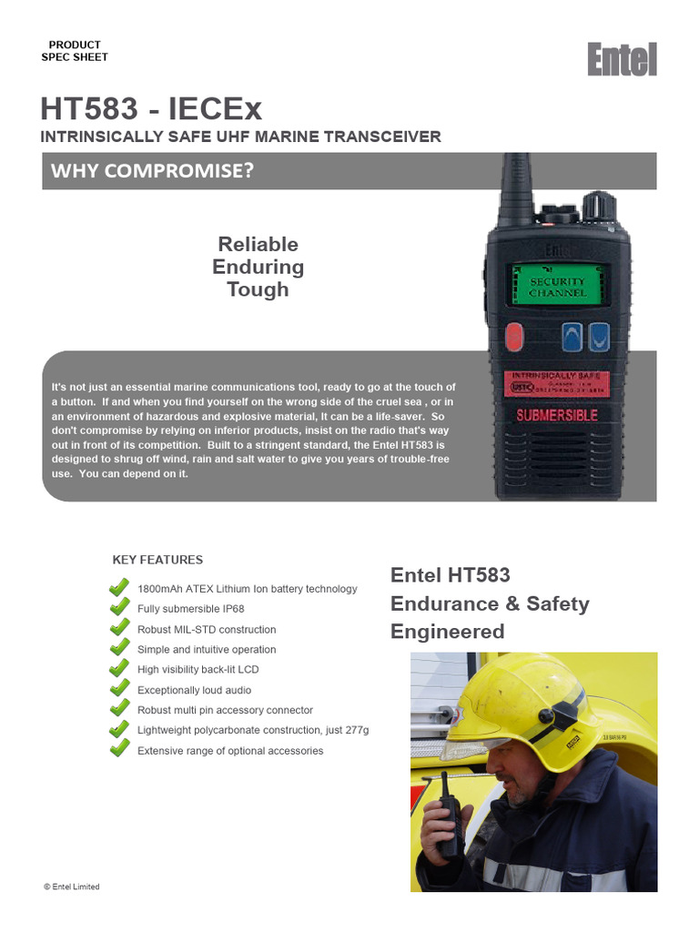 Entel-HT583-Intrinsically-Safe-UHF-Radio 1234 | PDF | Radio | Lithium Ion Battery