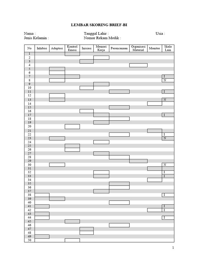Lembar Skoring BRIEF | PDF