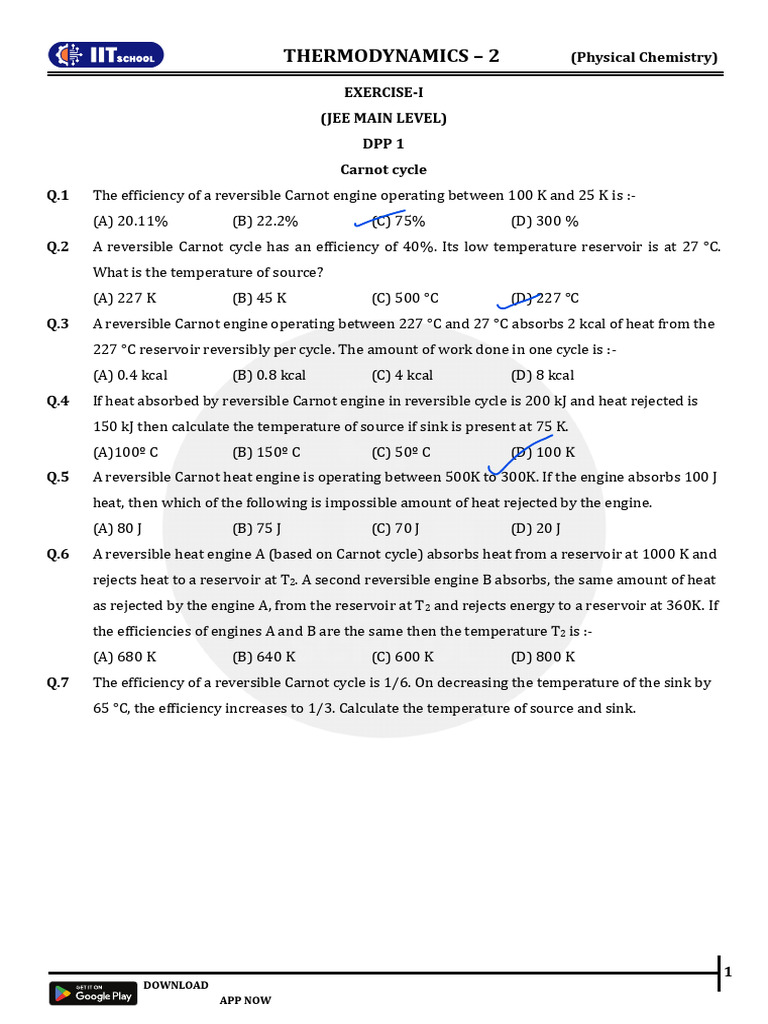 Sheet - 01 - Thermodynamics-2 | PDF | Entropy | Heat