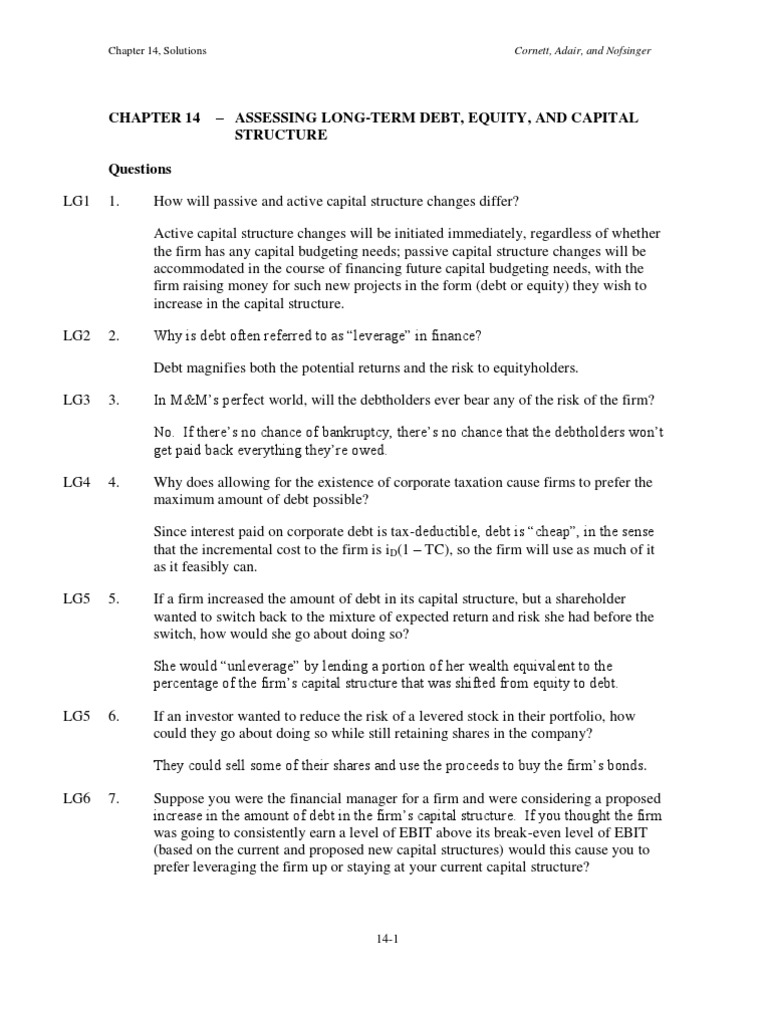 Chapter 14 Hw With Solutions Pdf Capital Structure Equity Finance