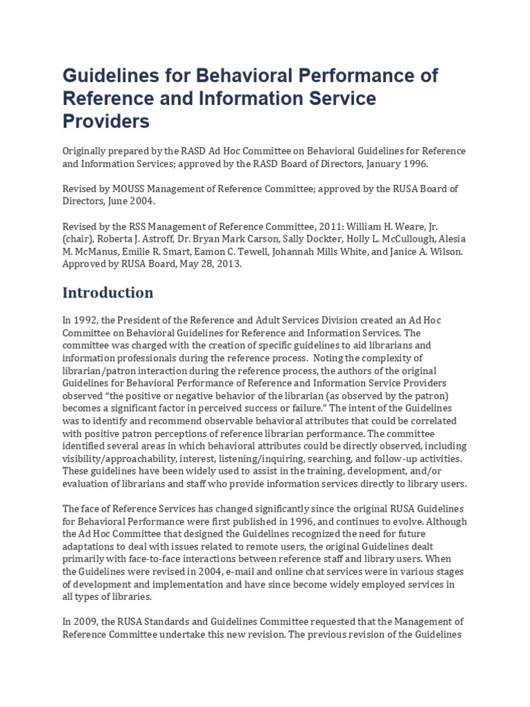 Guidelines For Behavioral Performance of Reference and Information ...