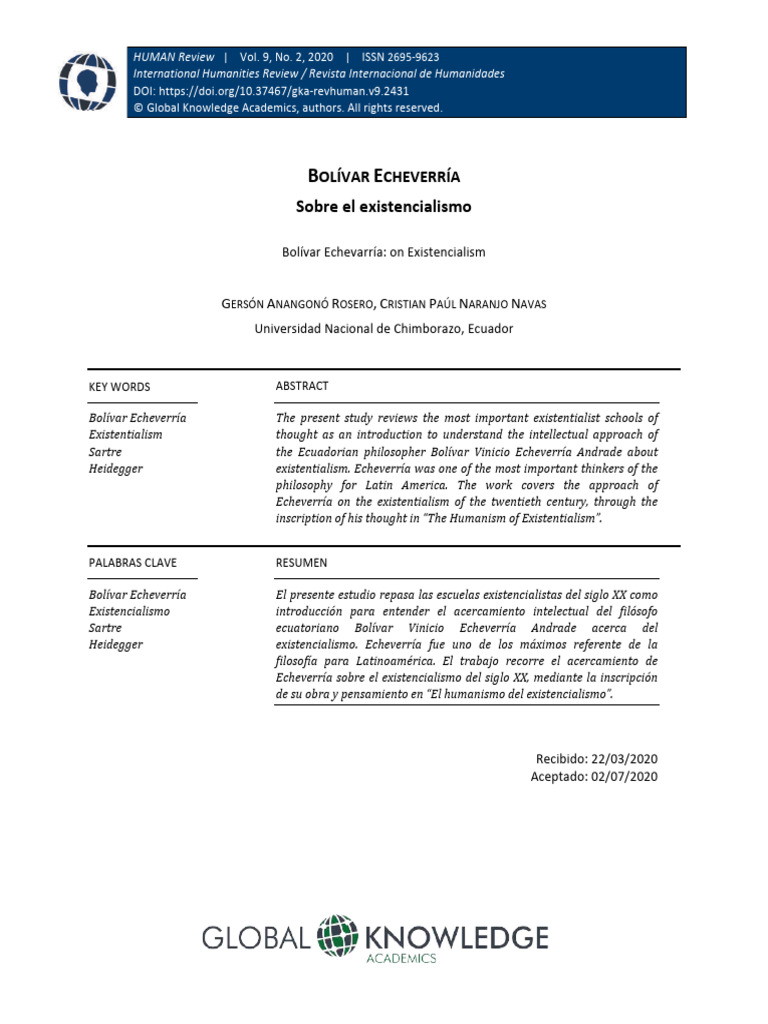 10 Bolívar Echeverría Sobre El Existencialismo Autor Gersón Anangonó Rosero, Cristian Paúl ...