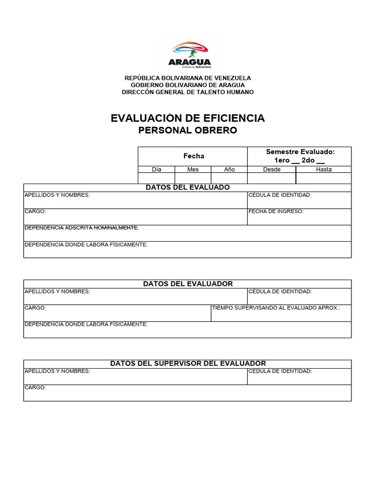Formato Ev Obreros | PDF | Evaluación