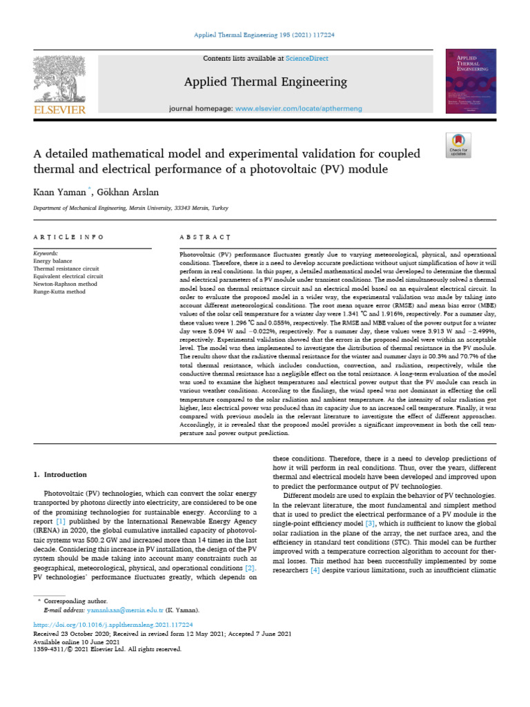 A Detailed Mathematical Model And Experimental Validation For Coupled