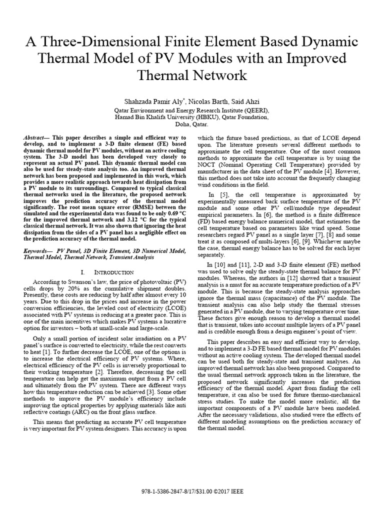 A Three-Dimensional Finite Element Based Dynamic Thermal Model of PV ...