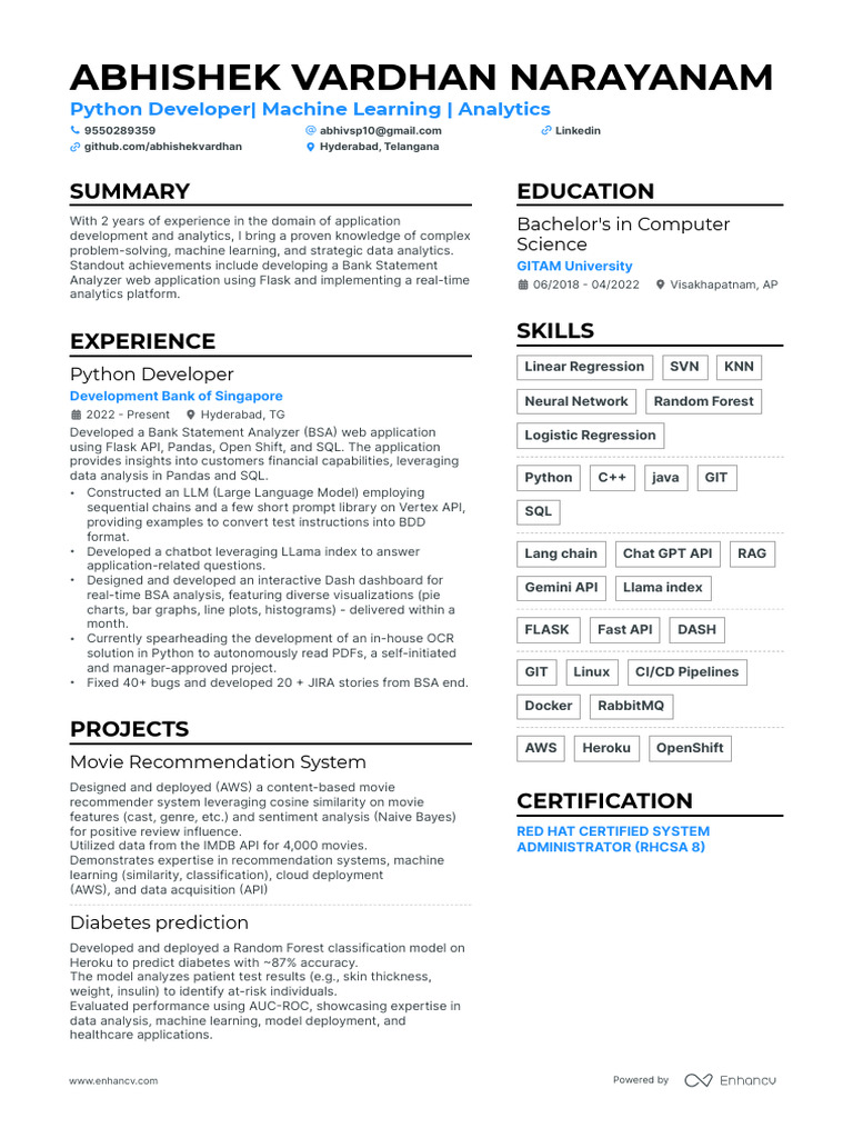 Abhishek Vardhan Narayanam Resume | PDF | Analytics | Machine Learning