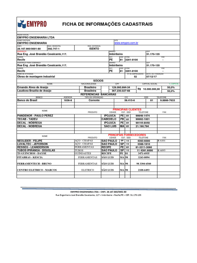 Informações Cadastrais Emypro Engenharia | PDF | Business | Engenharia