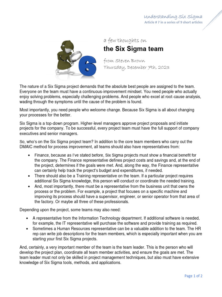 07 - A Few Thoughts On The Six Sigma Team | PDF | Six Sigma | Standard ...