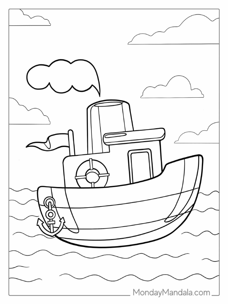 Easy Outline of A Tugboat To Color For Kids | PDF
