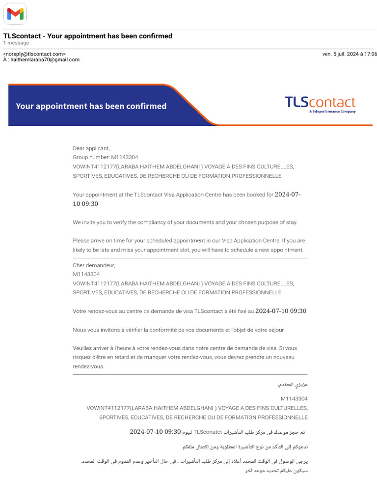 Gmail - TLScontact - Your Appointment Has Been Confirmed | PDF