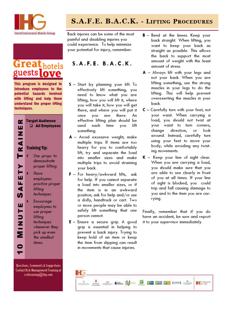 SAFE BACK Lifting Procedures 10 Minute Trainer - English | PDF | Foot ...