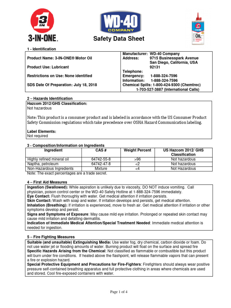 3 in One Motor Oil | PDF | Toxicity | Safety