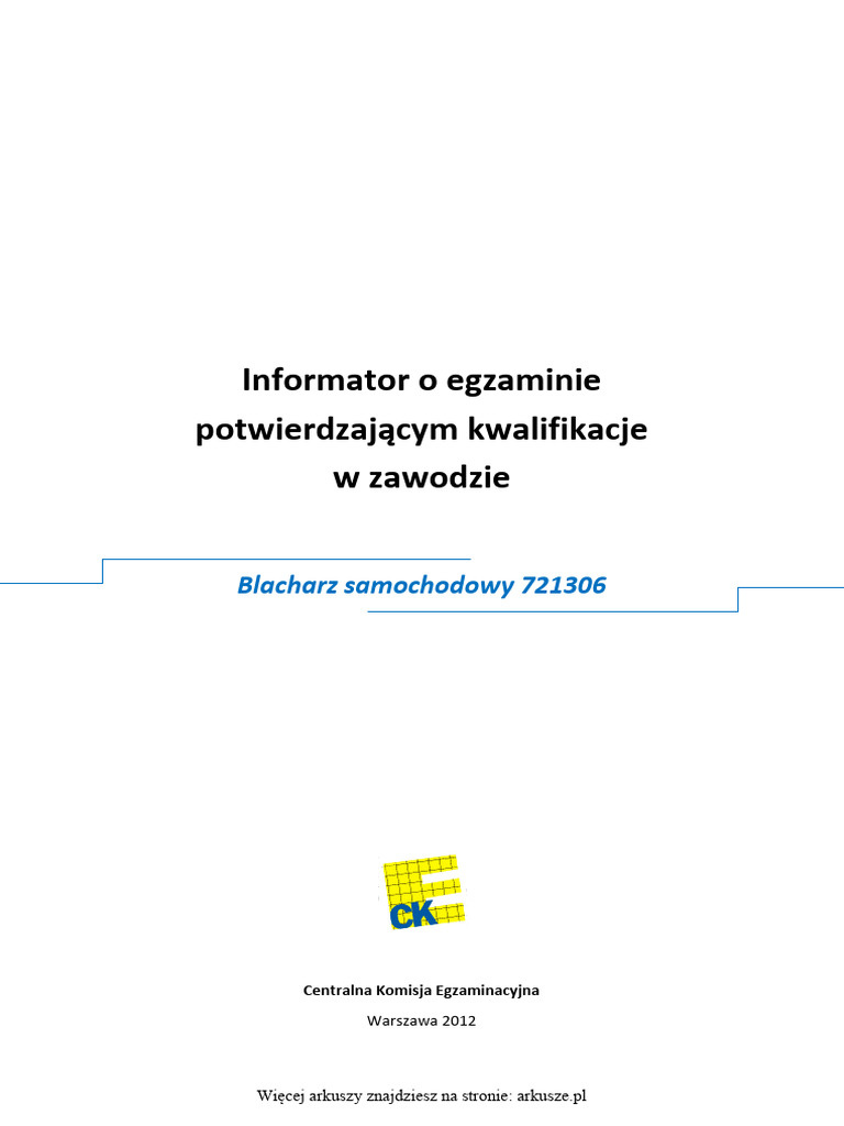 Informator Egzamin Zawodowy Blacharz Samochodowy 2012 | PDF
