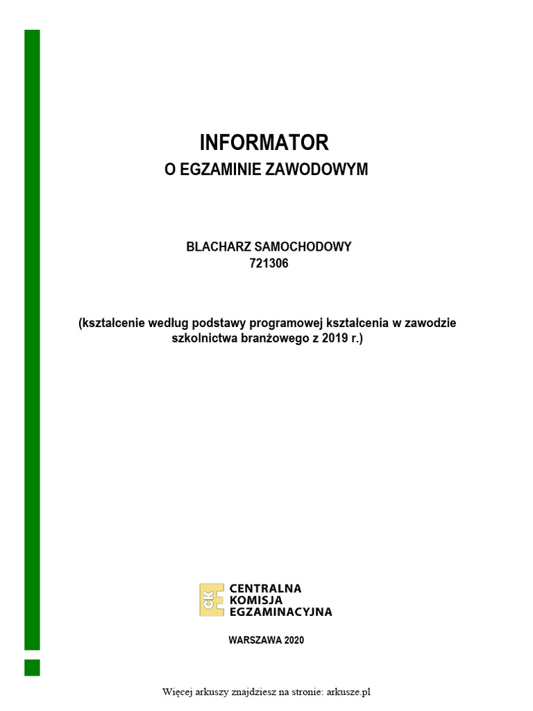 Informator Egzamin Zawodowy Blacharz Samochodowy 2019 | PDF