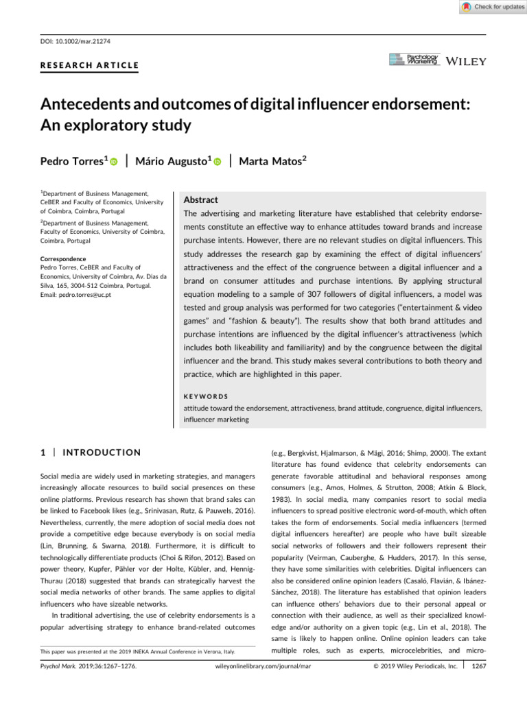 Antecedents and outcomes of digital influencer endorsement An exploratory study | PDF | Attitude ...
