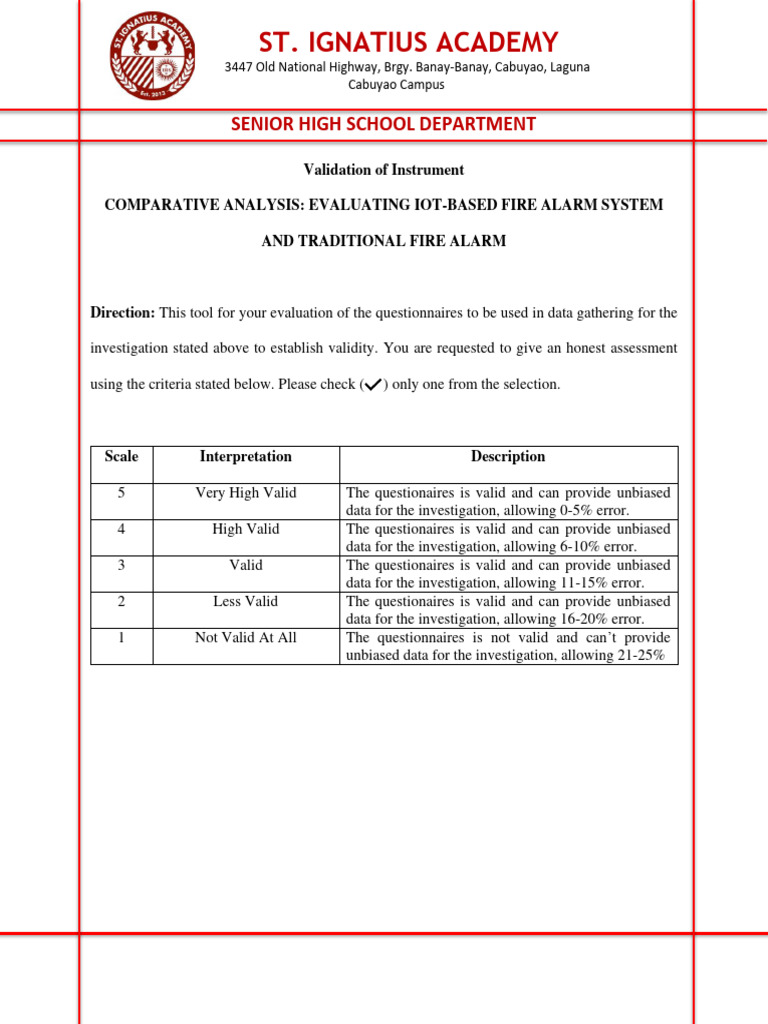 Validation of Instrument | PDF | Questionnaire | Bias